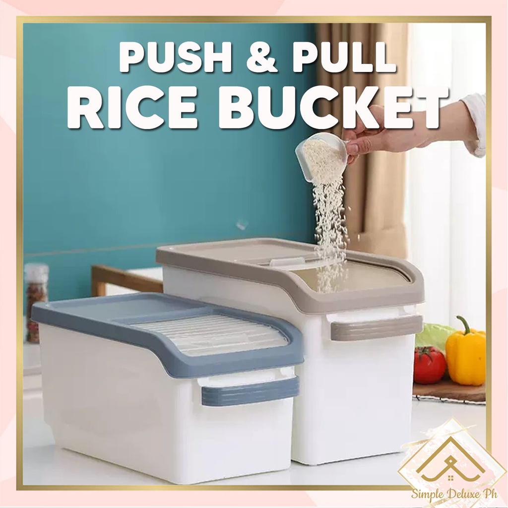 Rice Bucket Push & Pull Rice Container 10-15kg Rice Dispenser Home ...