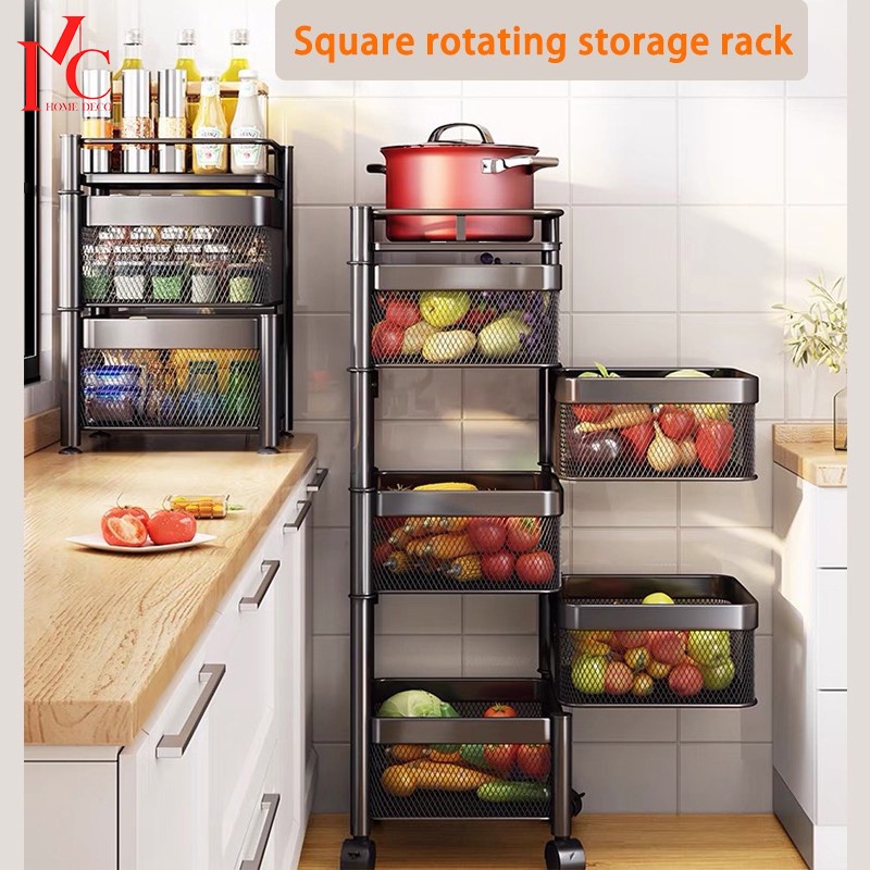 Kitchen corner square rack rotatable floor storage rack storage rack ...