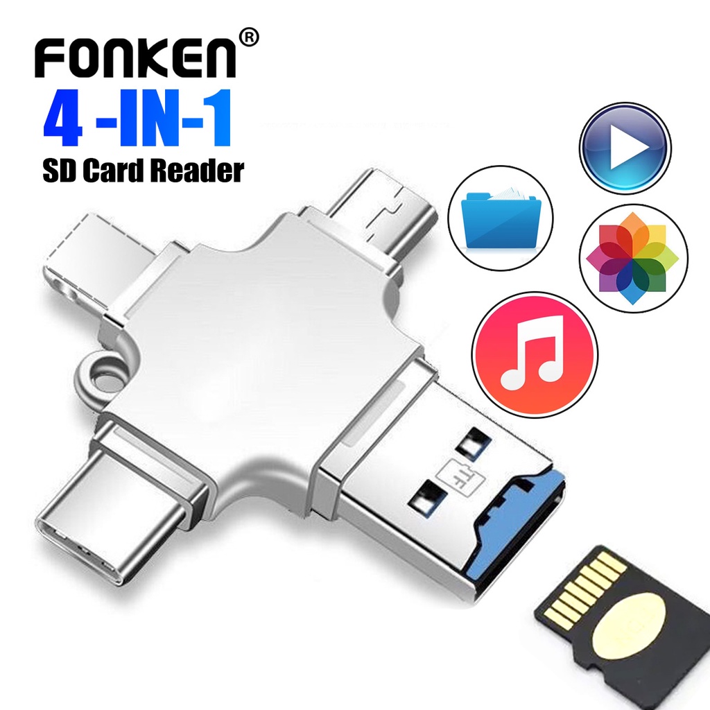 Fonken 4 in 1 Memory Card Reader Smart Adapter iOS/Mirco/Type-C USB OTG ... Fonken 4 in 1 Memory Card Reader Smart Adapter iOS/Mirco/Type-C USB OTG ...