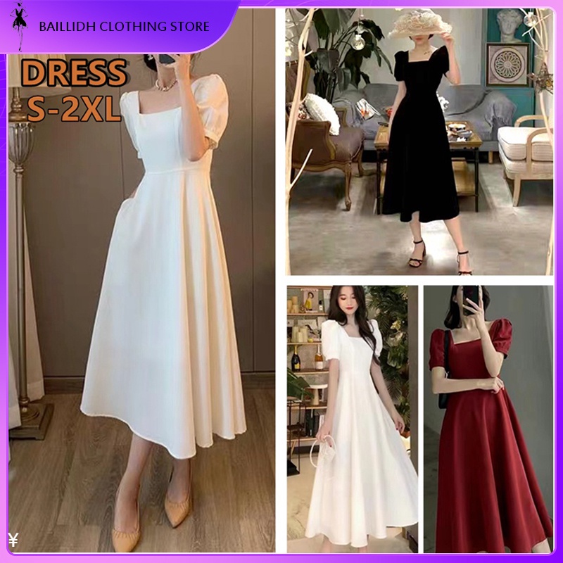 【STOCK+COD】S-2XL Midi Puff Sleeve Backless Flounce Short Sleeve Square ...