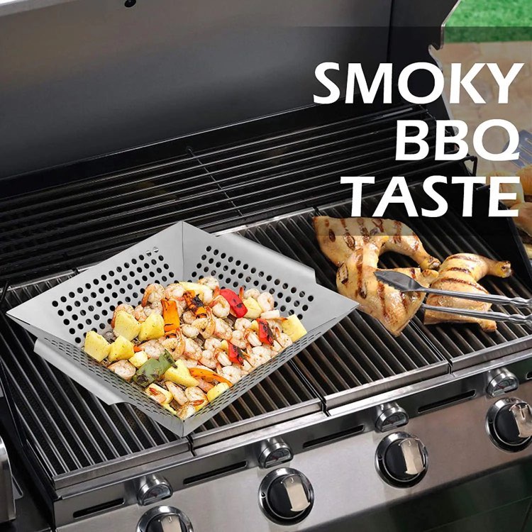 PANGCUCINA Vegetable Meat Fish Grill Basket, Roasting Pan, Square ...