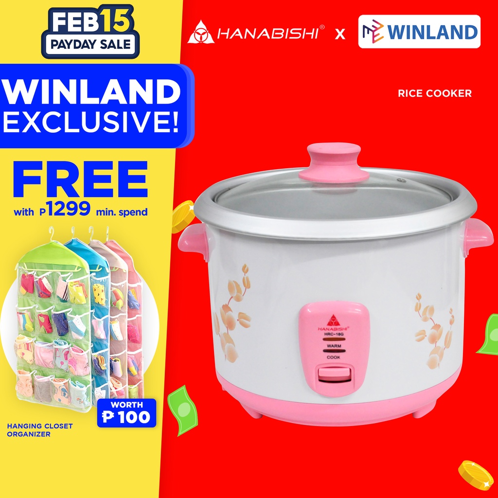 HANABISHI by Winland Pink Rice Cooker 1.2L serves 6 cups Glass Cover ...