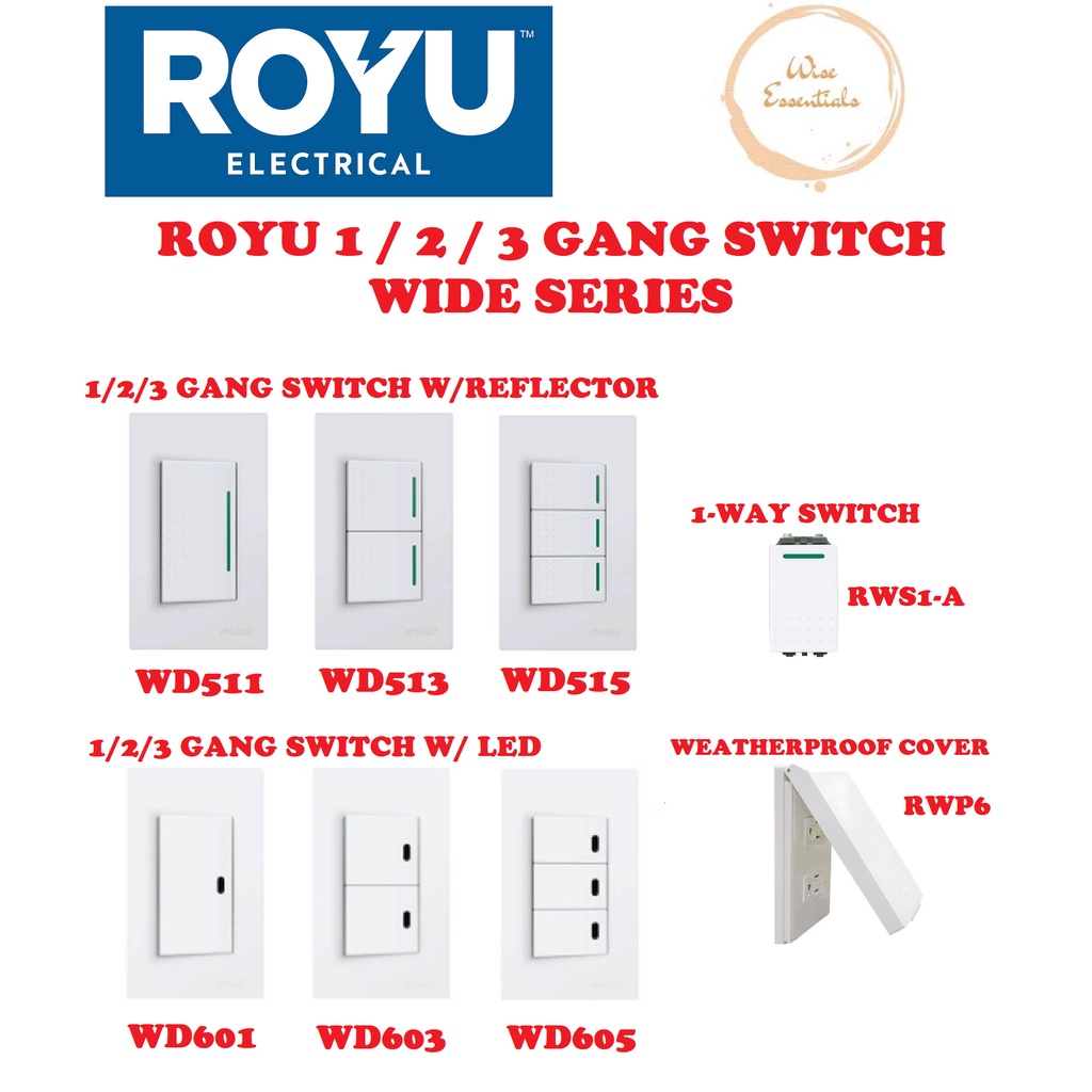 ROYU Wide Series 1Gang/2Gang/3Gang Switch | Shopee Philippines