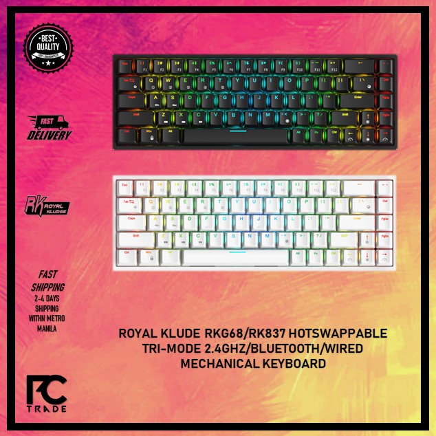 Rk Royal Kludge RKG68 RK68 RK837 RGB Bluetooth/2.4GHz/Wired Tri-Mode ...