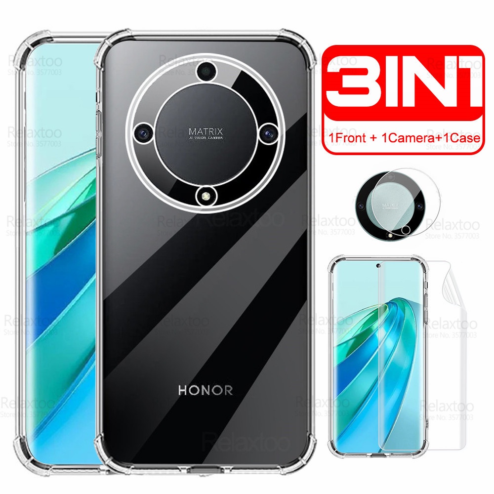For Honor X9A Case 3in1 Camera Glass Hydrogel Film Transparent Phone ...