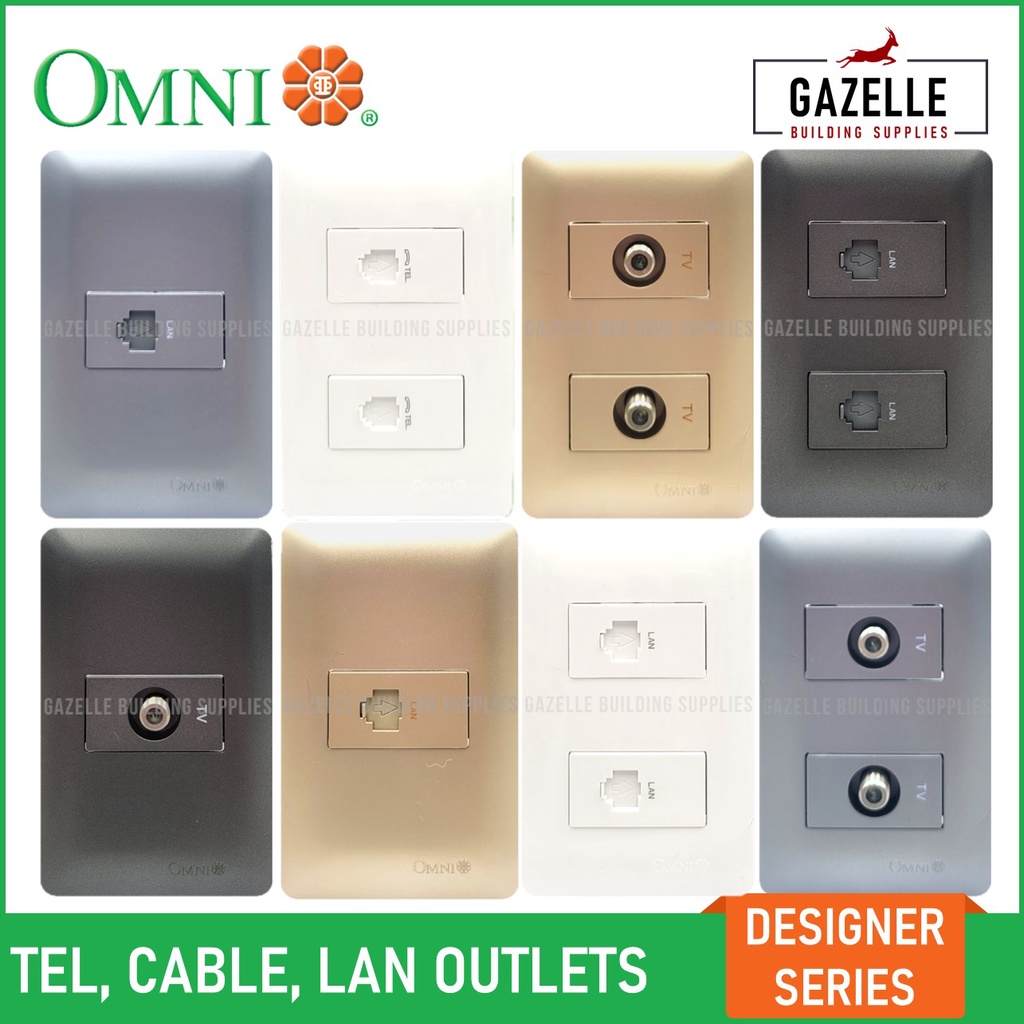 Omni Designer Series LAN CAT6, Cable, Telephone Outlets Ivory / Brass ...