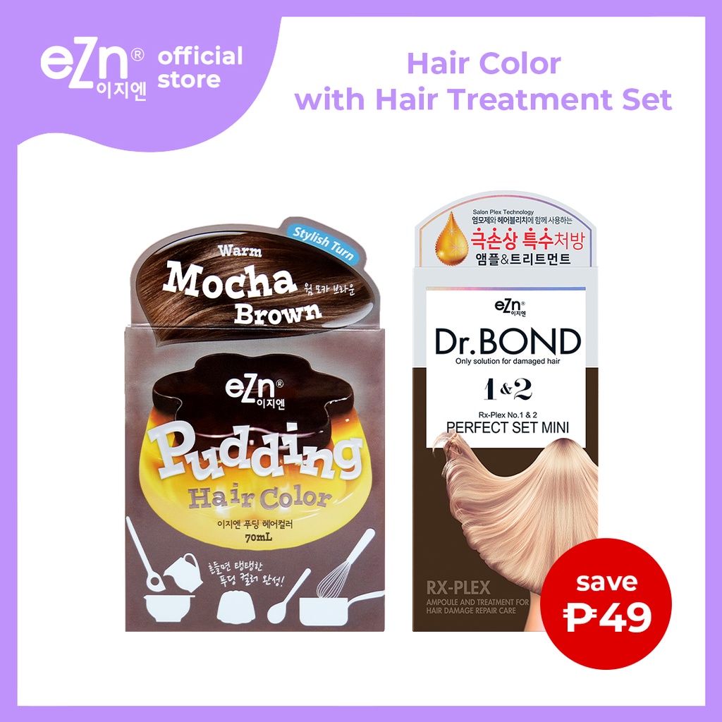 eZn Pudding Hair Color Warm Mocha Brown with Hair Treatment Bundle Set ...