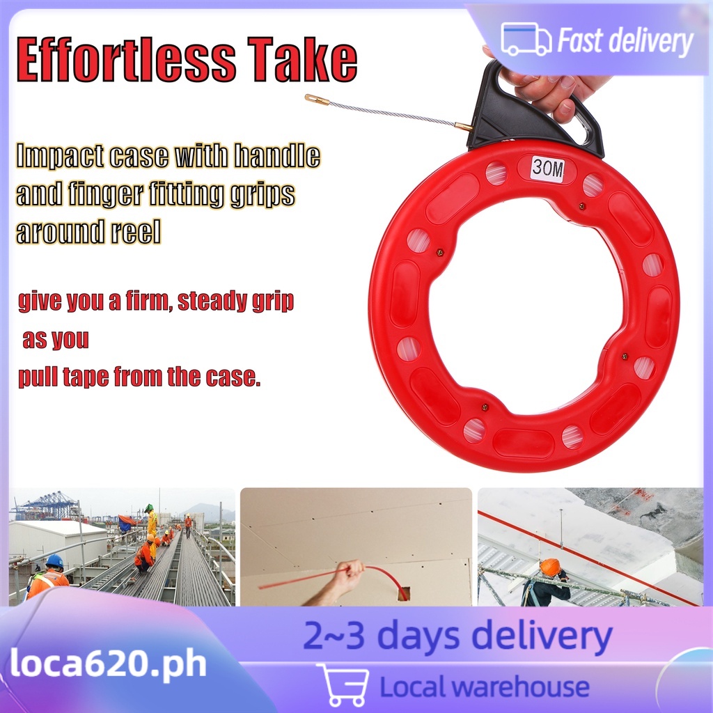 30M Fiberglass Fish Tape Reel Puller Conductive Electrical Cable Puller ...