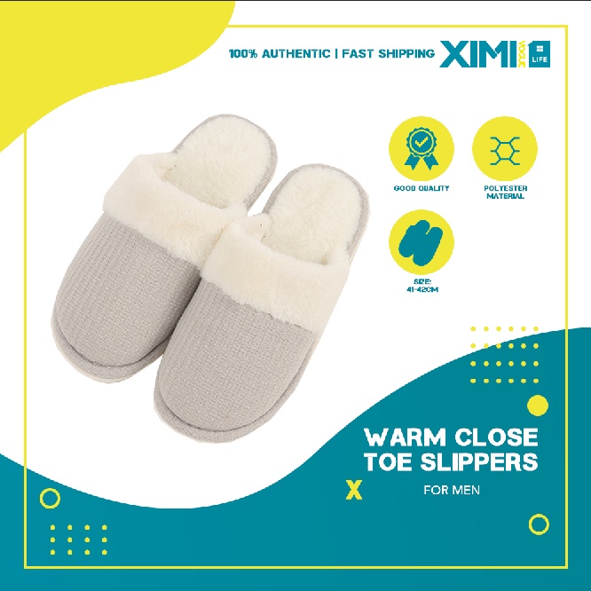XIMI Vogue Warm Closed Toe Slippers for Men Gray (41/42) | Shopee ...