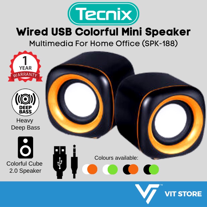 TECNIX SPK-188 Multimedia Stereo 3.5mm Mini Cute Speaker AUX USB Wired ...