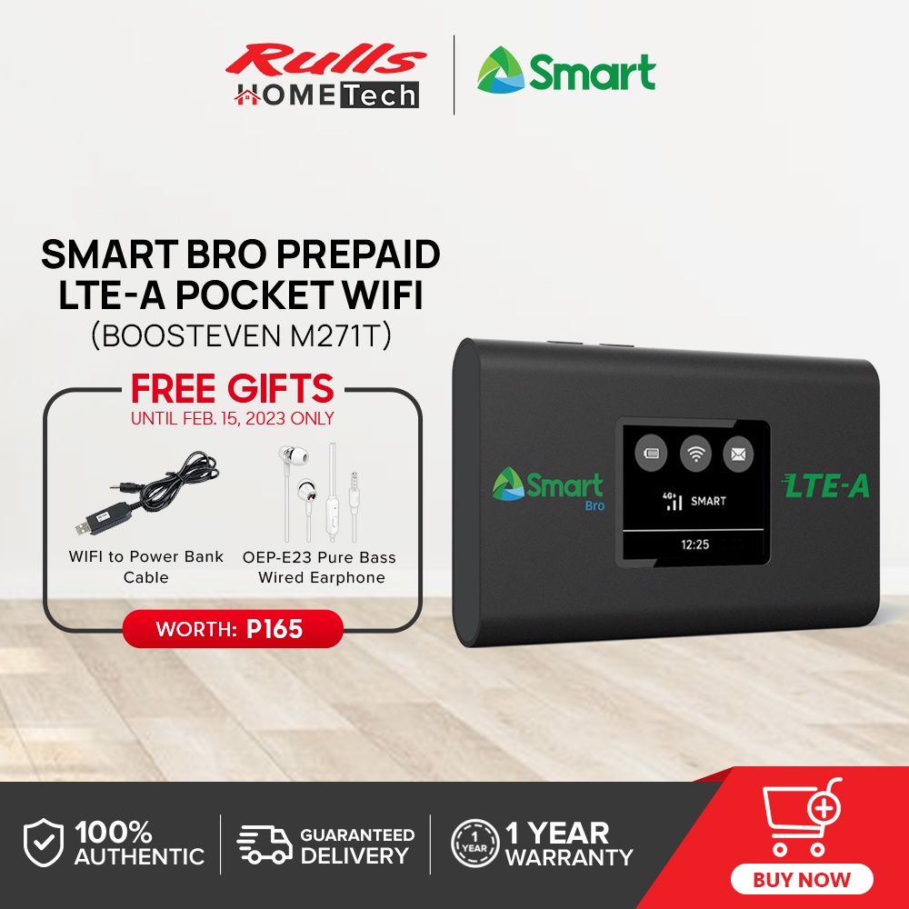 Smart Bro Prepaid LTE Advanced Pocket WiFi (BoostEven M271T) With FREE 100MB & P250 Voucher ...