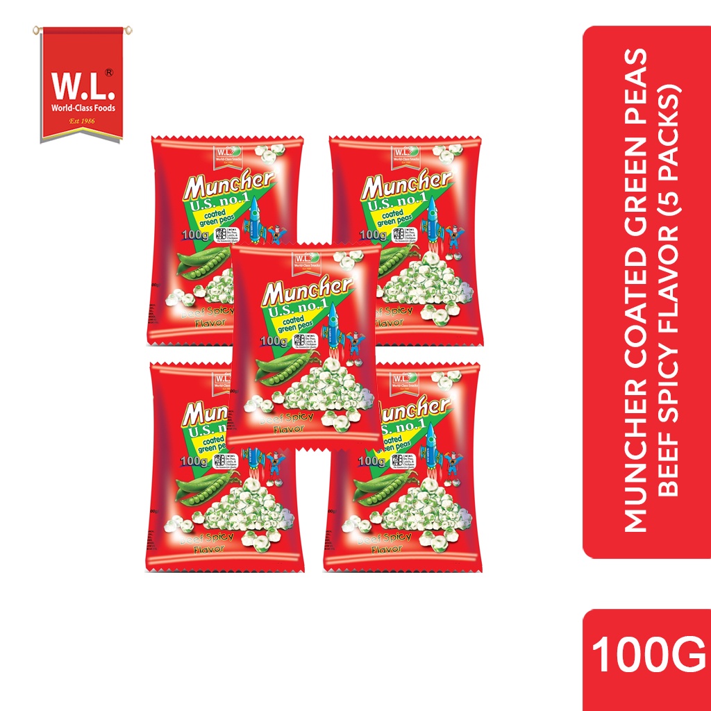 WL FOODS Muncher Coated Green Peas Spicy Beef 100g x 5's | Shopee ...