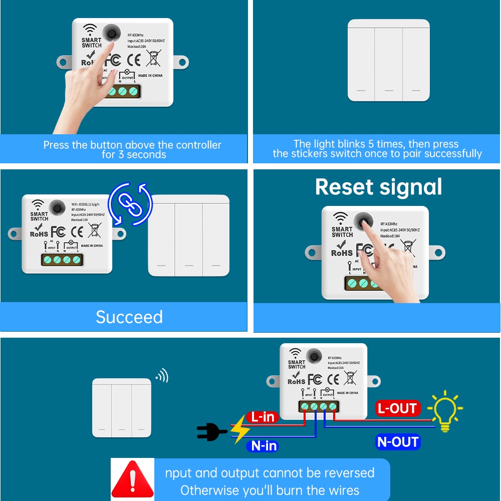 RF 433Mhz Wireless Switch Set Diy smart switch 1/2/3Gang Push Button ...