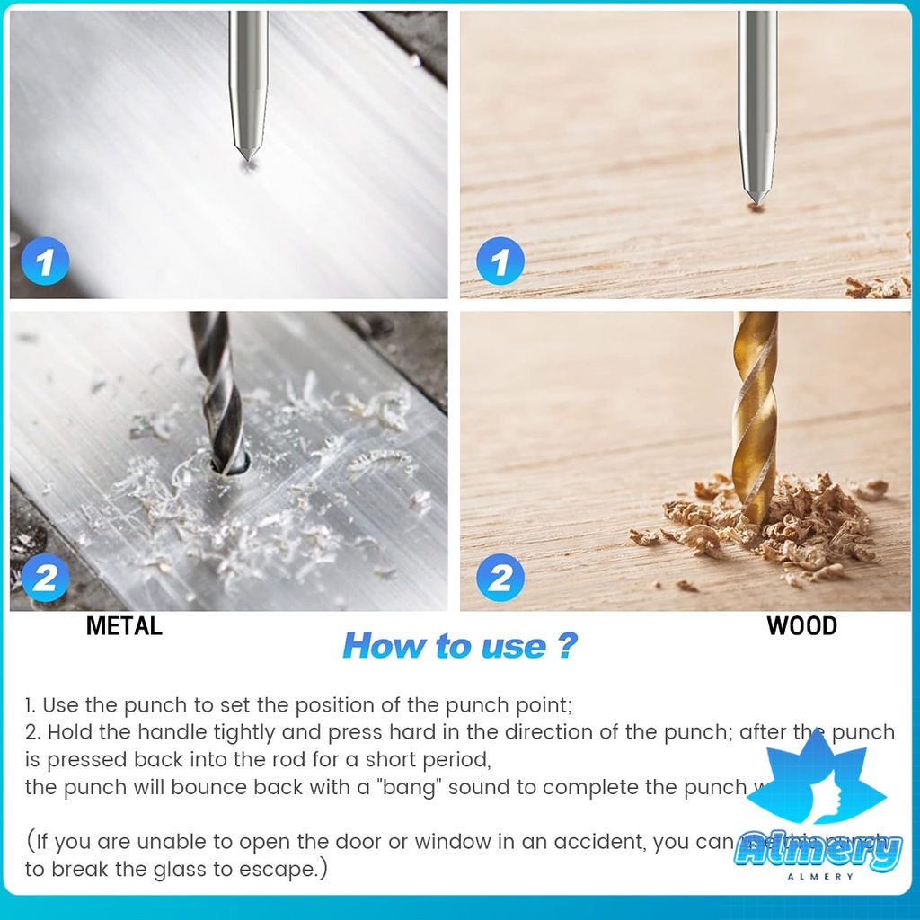 Automatic Center Punch Adjustable Spring-Loaded Tool Anti-Slip Knurled ...