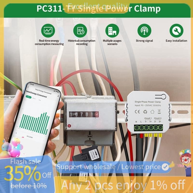 Tuya Smart WiFi Energy Meter with 2XCurrent Transformer Clamp 90- 250V ...