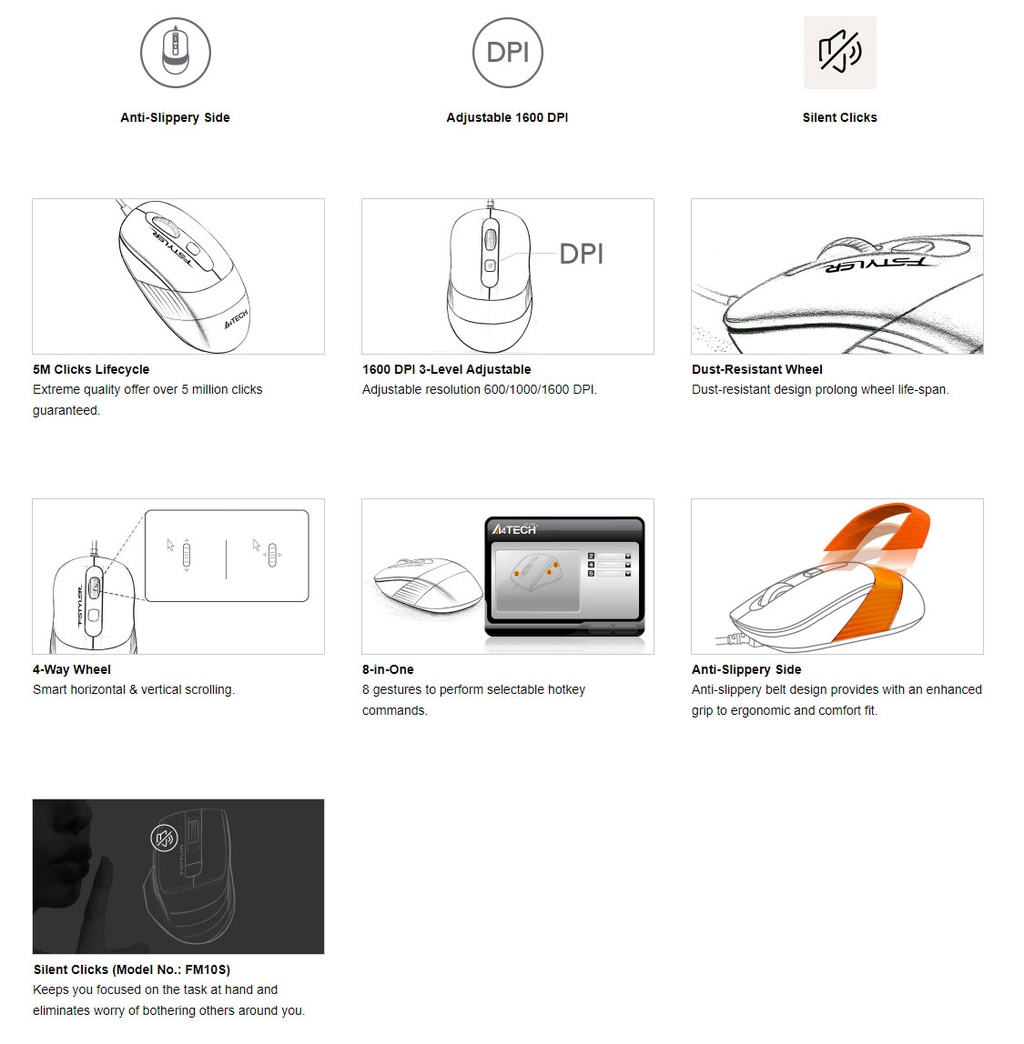 A4Tech FM10S 1600 DPI Lightweight Optical Mouse Grey | Shopee Philippines