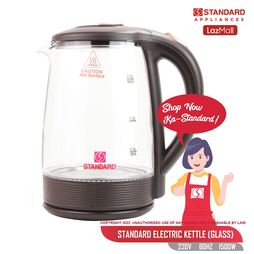 Standard Electric Kettle SEK 2.0LG Glass with LED Lights 2L (1500 WATTS ...