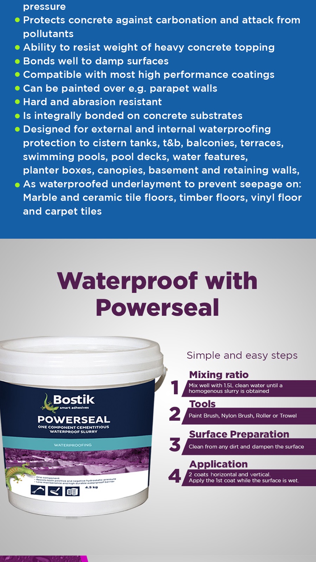 Bostik Powerseal One Component Cementitious Waterproofing Slurry 4.5KG ...