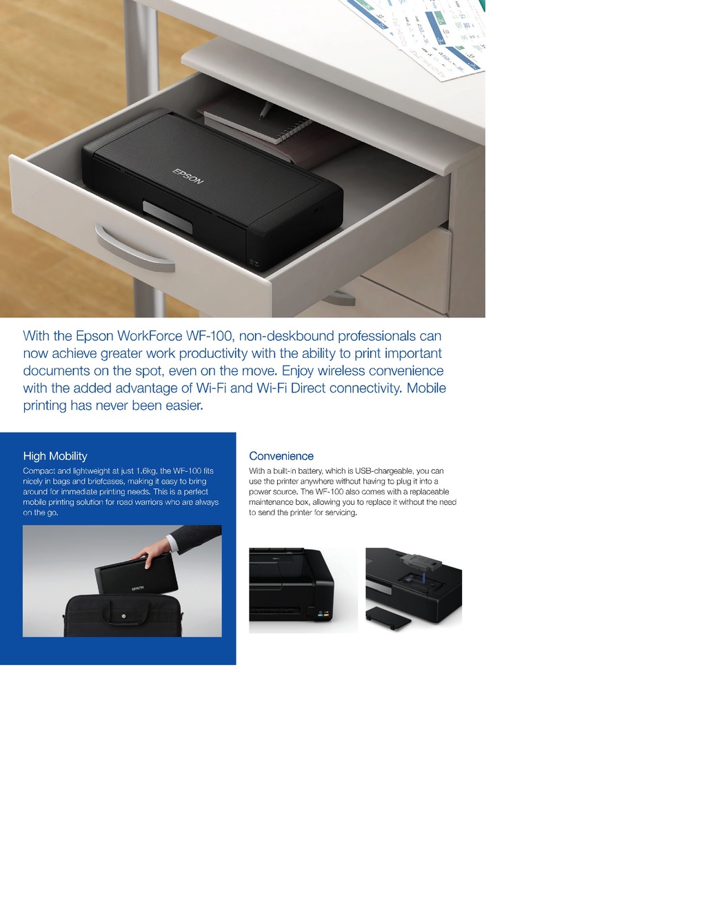 Epson WorkForce WF-100 Wi-Fi Inkjet Printer WF100 | Shopee Philippines