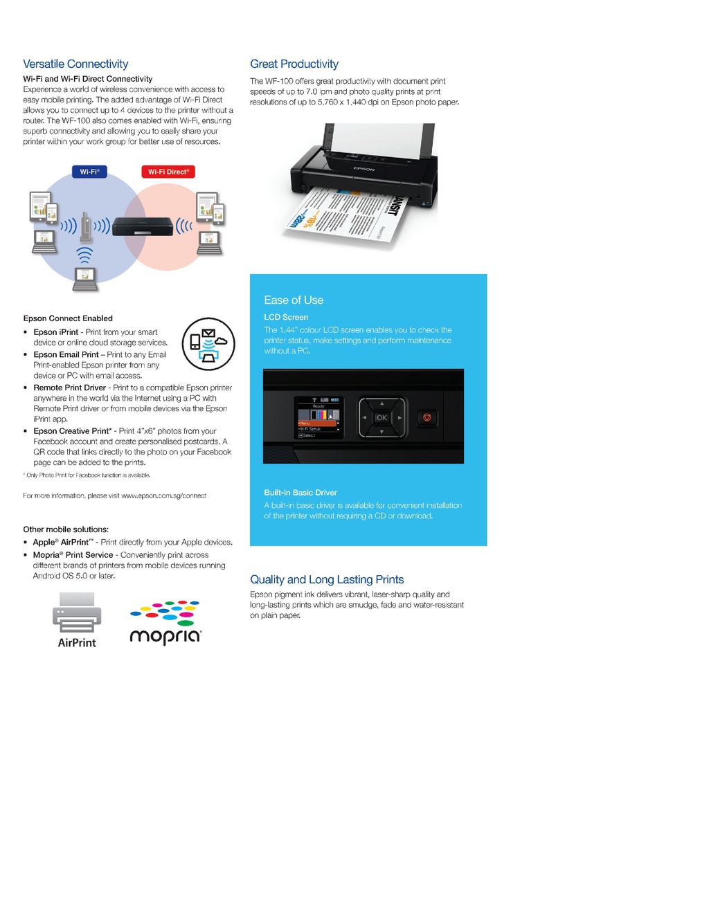 Epson WorkForce WF-100 Wi-Fi Inkjet Printer WF100 | Shopee Philippines