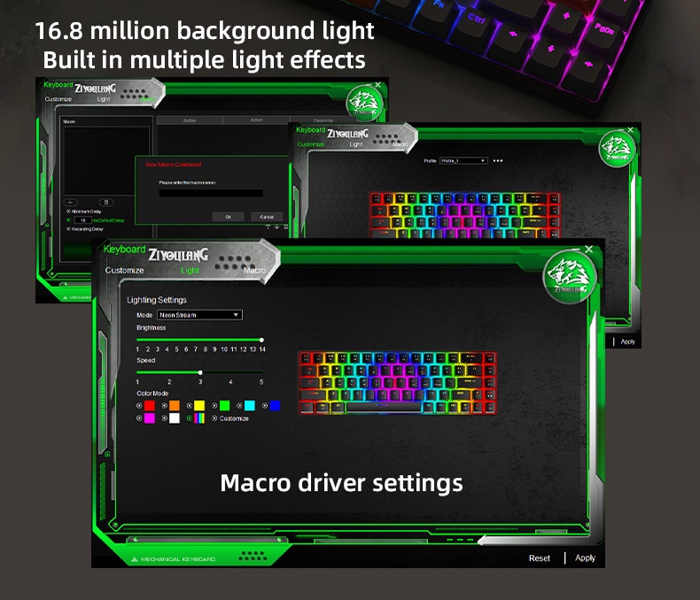 ZIYOULANG T8 RGB 68 Keys Mechanical Keyboard Type-C Wired Gaming ...