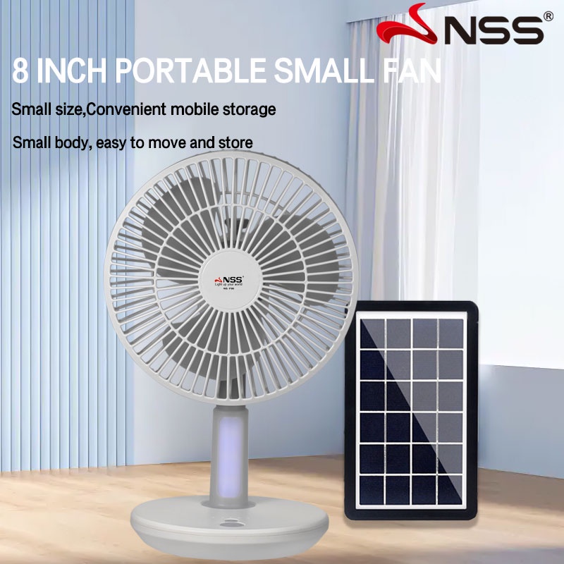 NSS Solar Desk Fan with Light 8"solar Rechargeable Fan solar Electric ...