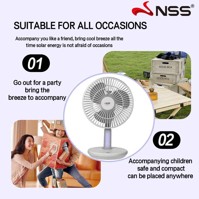 NSS Solar Desk Fan with Light 8"solar Rechargeable Fan solar Electric ...