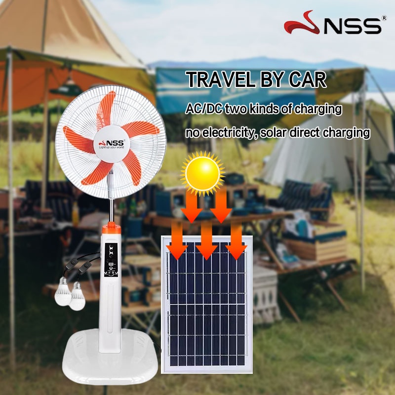 NSS 16 inch Solar fan Rechargeable Fan with Solar Panel with LED Light ...