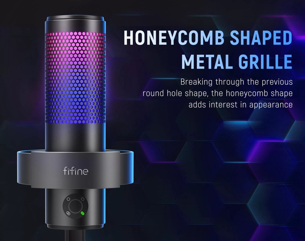 Fifine A9 RGB Omnidirectional Condenser Microphone with Volume Controls ...