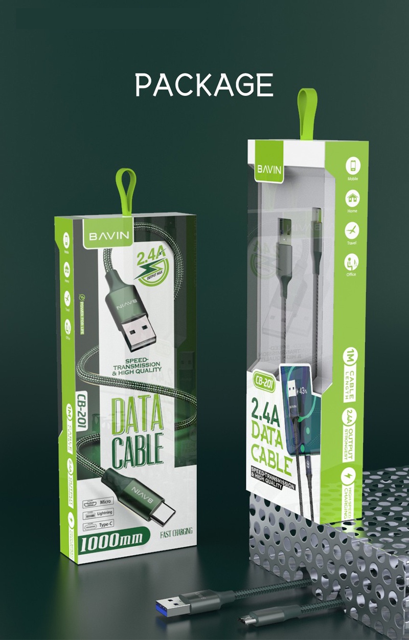 BAVIN CB201 QC3.0 Fast Charging 0.5/1/1.5/2M Cable Nylon Braided Wire ...