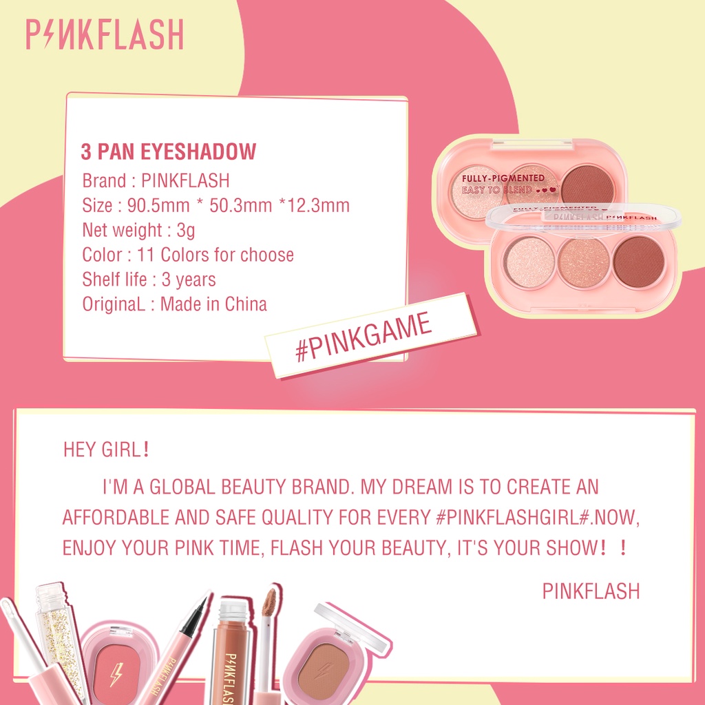 [WITH FREE BRUSH] PINKFLASH 3 In 1 Shades Eyeshadow Palette Glitter ...