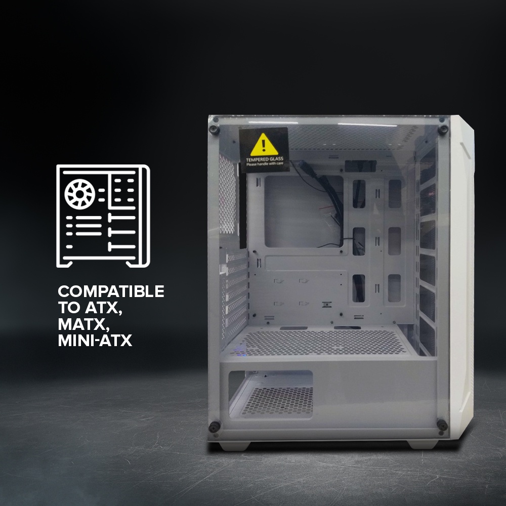 Keytech T1000 Mid Tower Gaming PC Case Black/White, T1000 Mid Tower ...