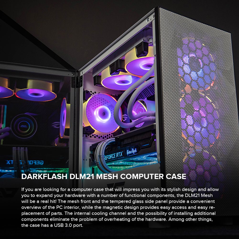 Dark Flash DLM21 Mesh Mid Tower Gaming PC Case, Lowpoly panel design ...