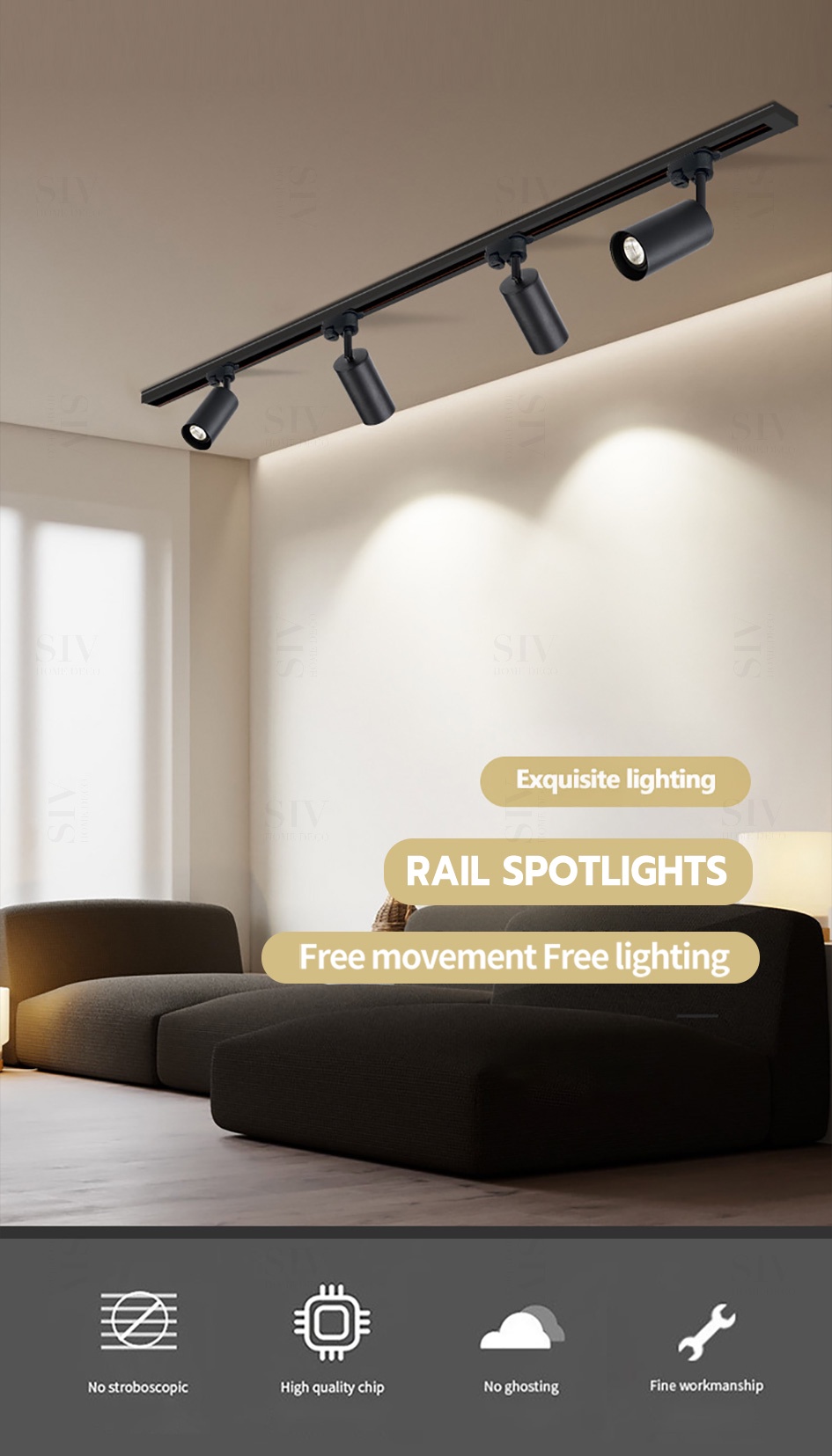 Siv 20W Track Light Set 4 Tracking Lights + 1 Track Spotlight Rail Led ...