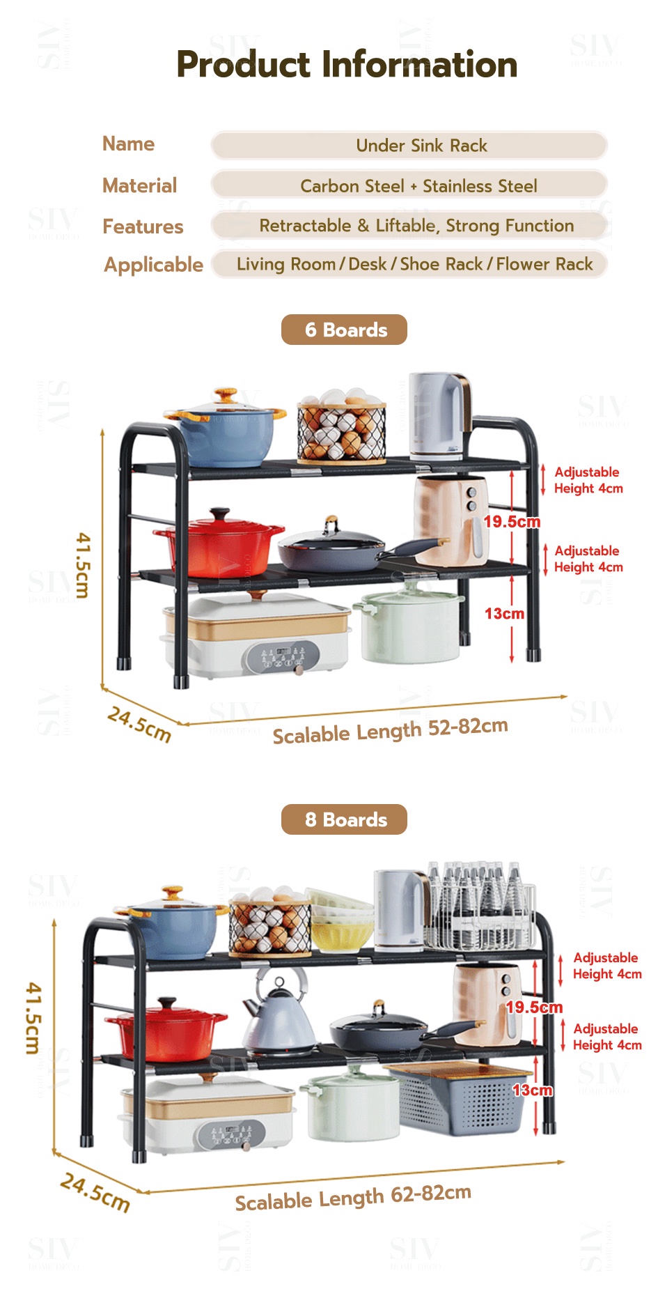 SIV Adjustable Under Sink Organizer Kitchen Under the Sink Rack ...