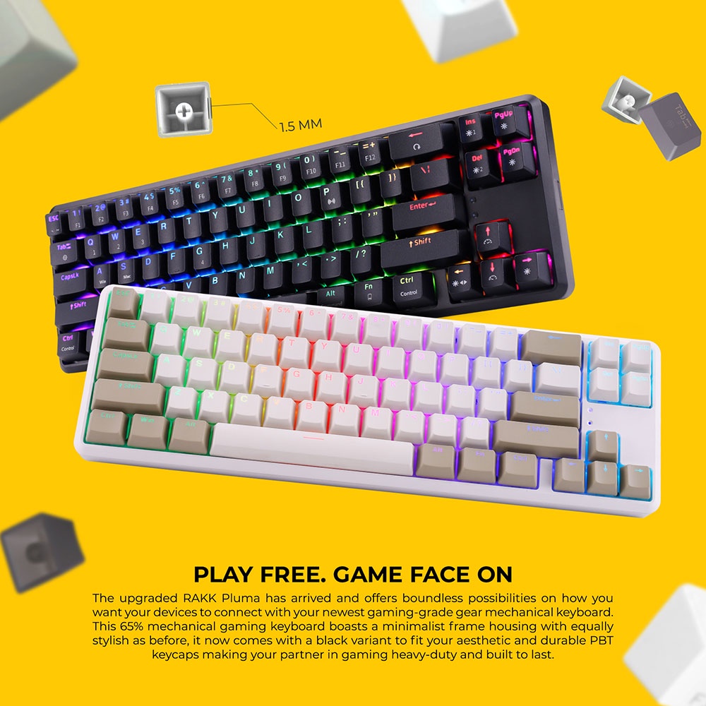 RAKK Pluma 68 Keys and Trimode RGB White and Black Wireless Bluetooth 5 ...