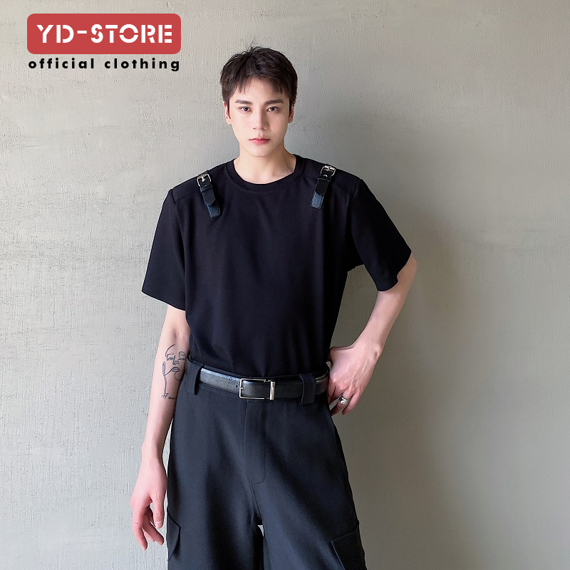 Summer Unique Leather Right Angle Wide Shoulder Design Round Neck Mens