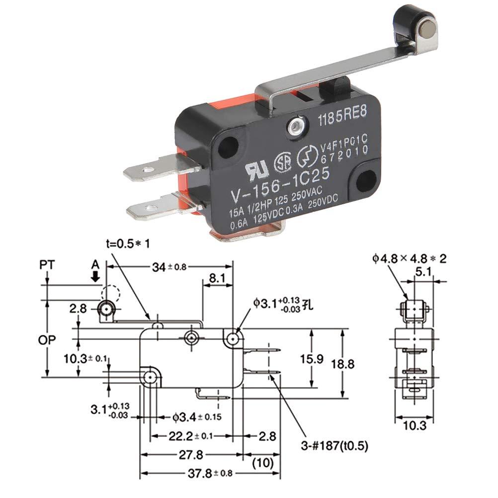 Limit Switch Pack Of 5 Pieces Micro Switches 16A 250V 125V SPST 4.8mm Width - Manila Store