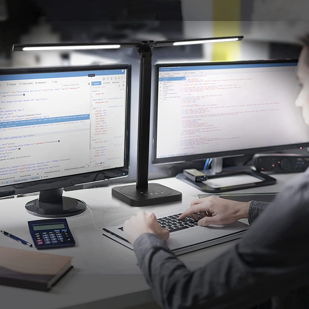 Led desk lamp Dubbele Hoofd Bureaulamp Dubbele Swing-Arm Verstelbare ...