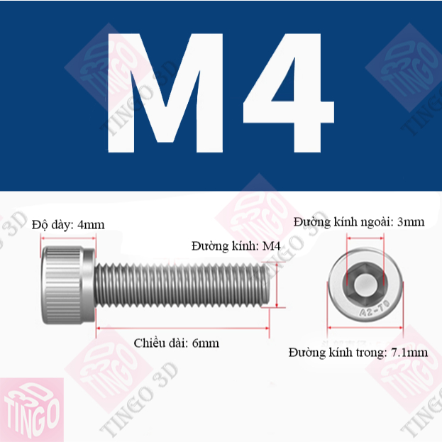 304 Stainless Steel Hexagonal Screws - M4 Cylinder Head - Manila Store